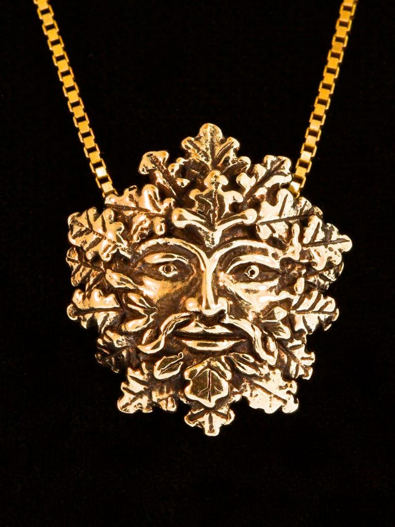 Green Man Pendant - Solid 14K Gold - Sylvan Guardian Pendant - Etsy