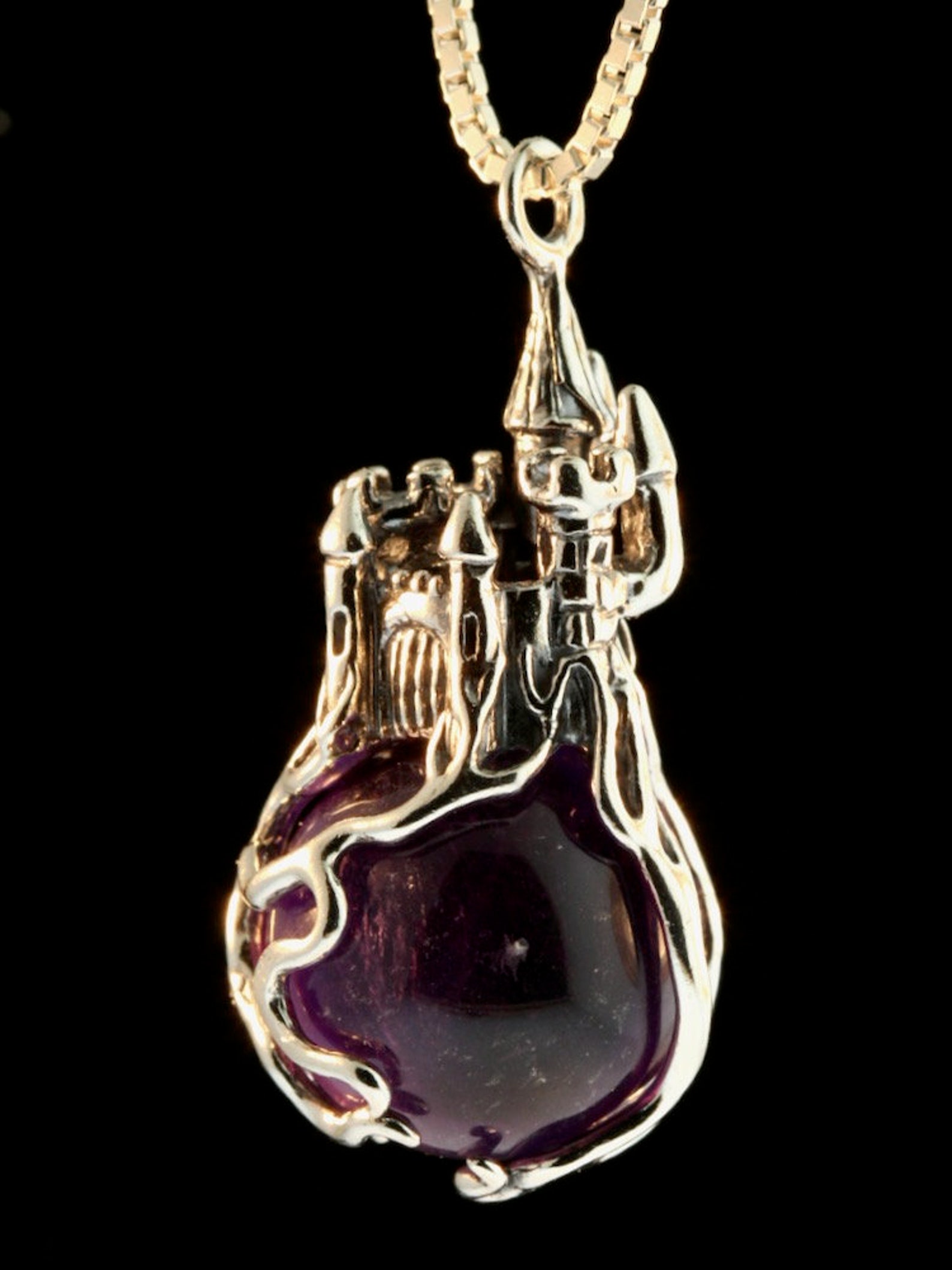 Silver Castle Necklace Orb Pendant Castle Art Statement - Etsy
