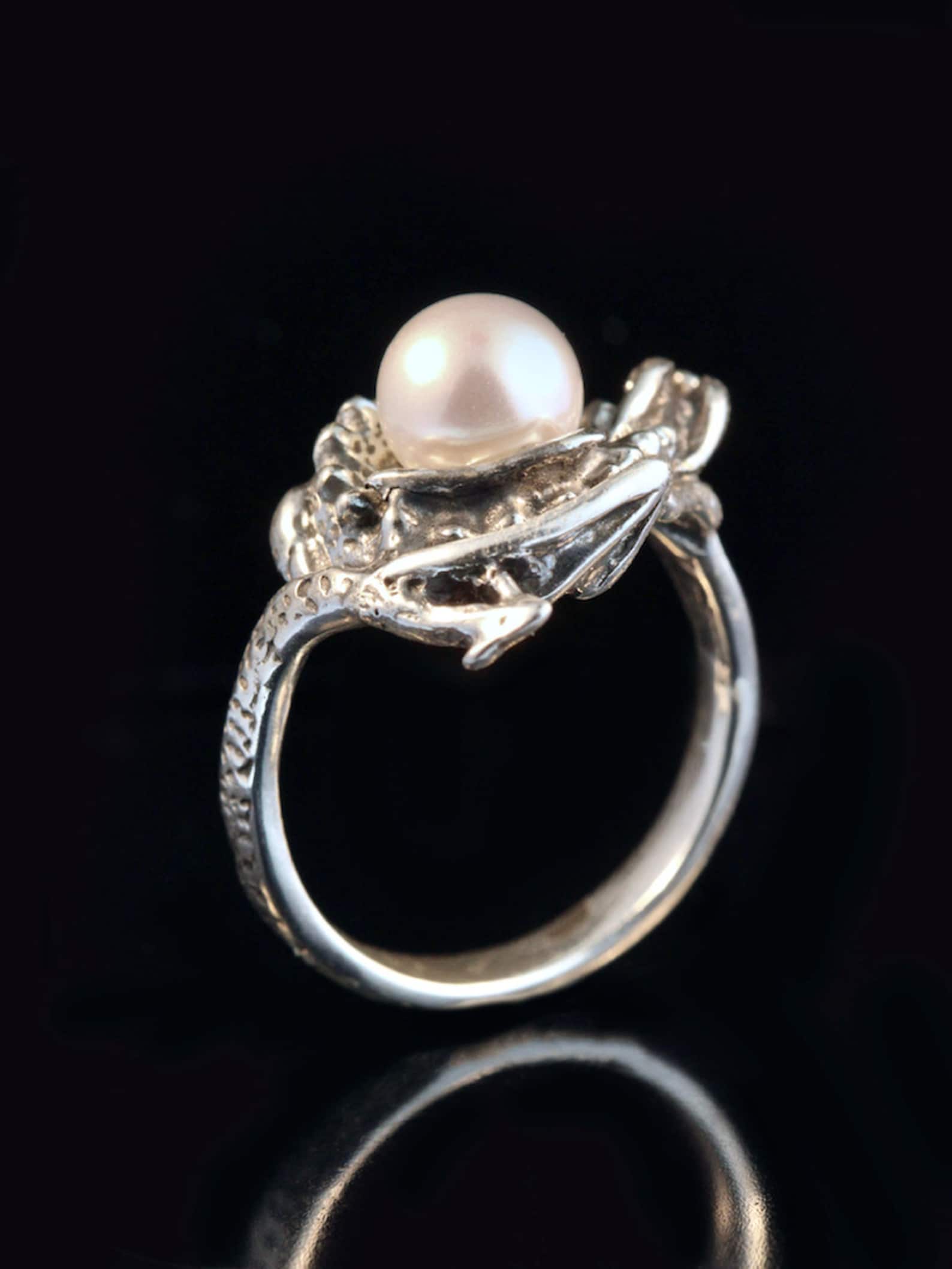 Curled Dragon Ring With Gemstone - Sterling Silver - Fantasy ...