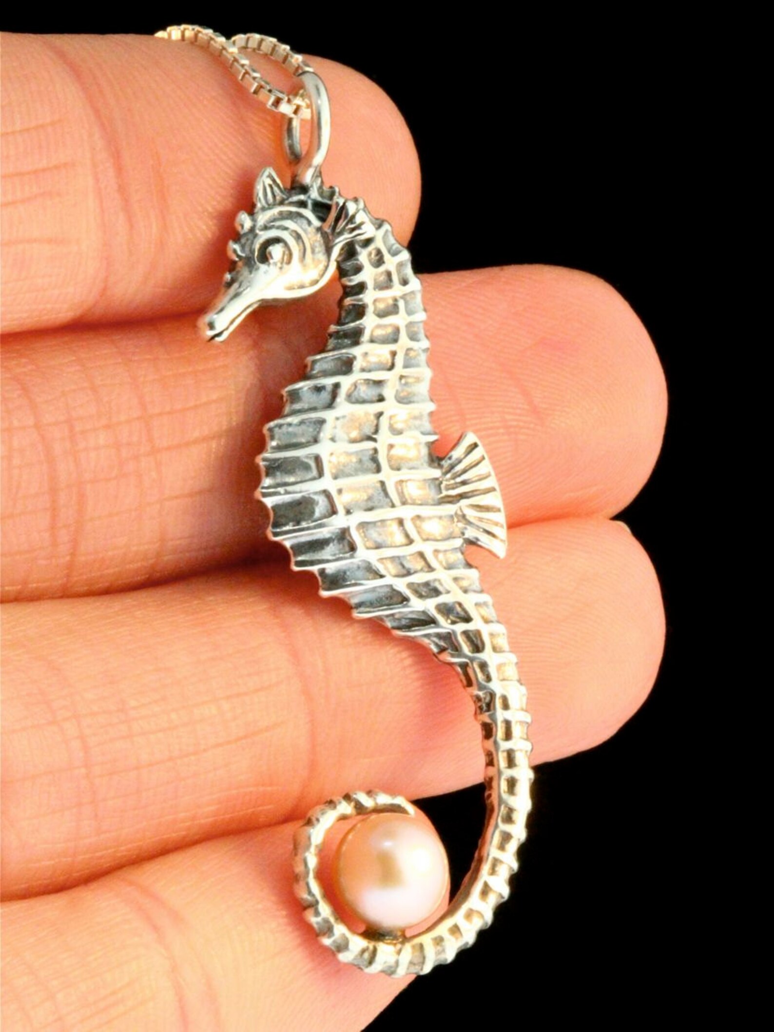 Seahorse Necklace Silver Seahorse Charm with Pearl Seahorse | Etsy