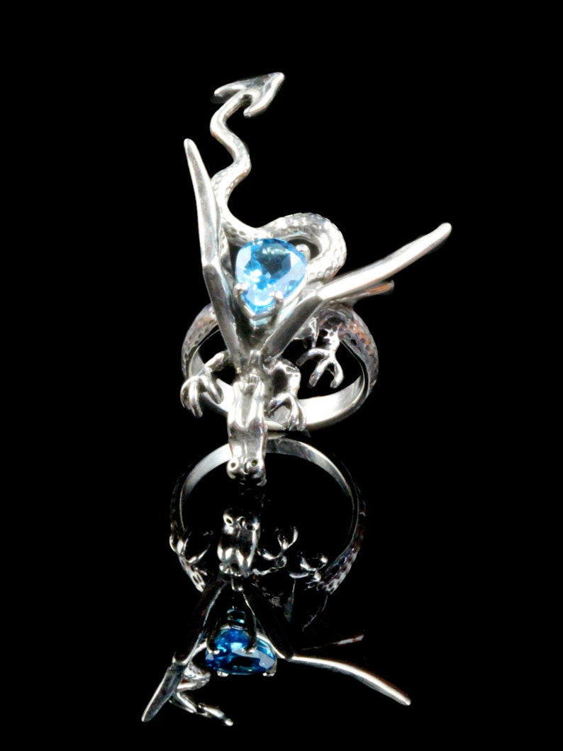 Sterling Silver Dragon Ring With Gemstone - Fantasy Statement Ring ...