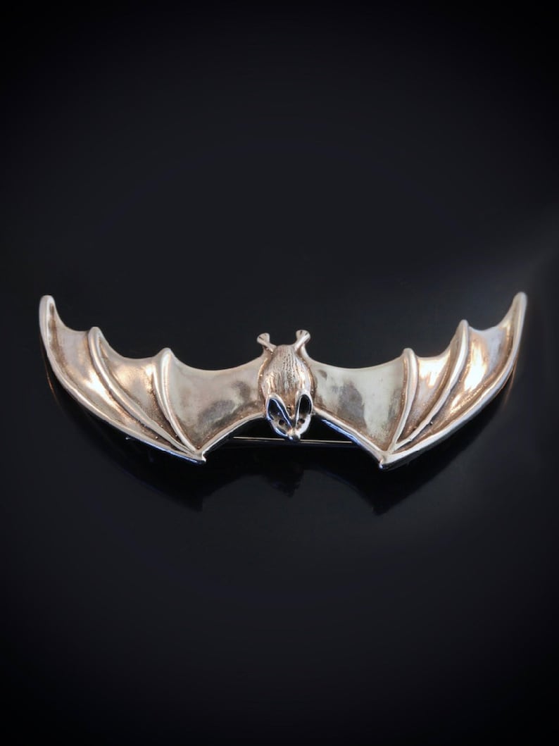 Bat Brooch Silver Bat Halloween Jewelry Large Spread Winged - Etsy