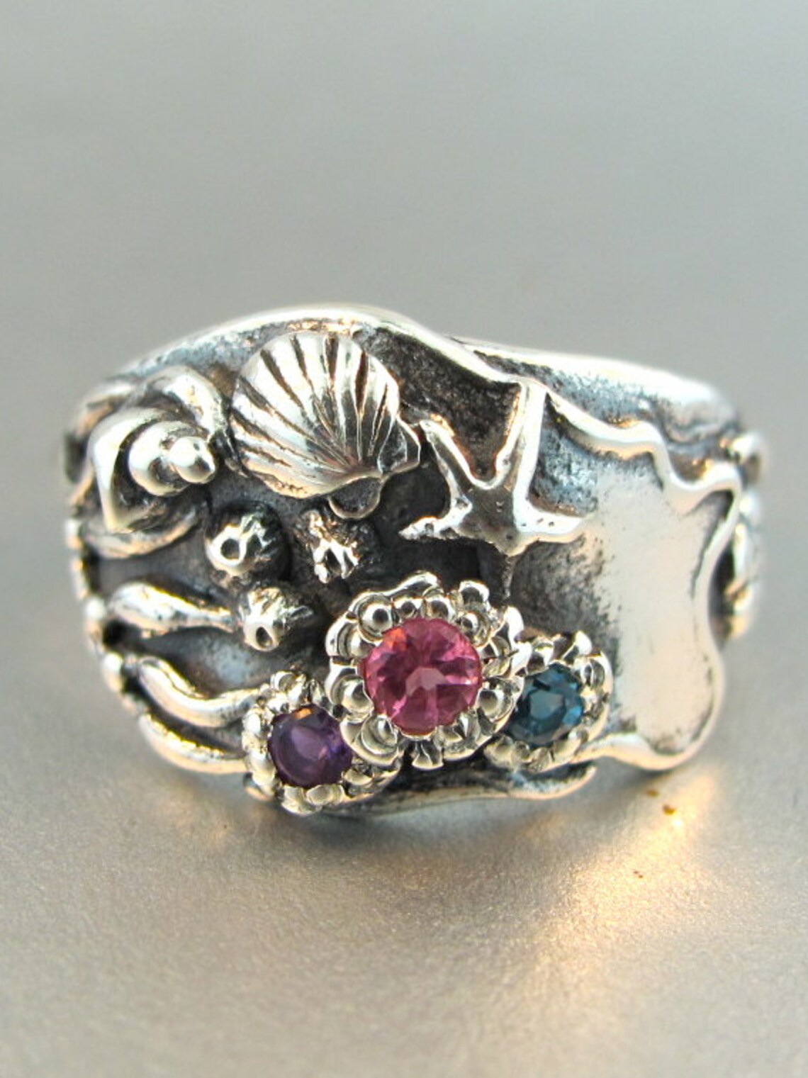 Ocean Ring Silver Tide Pool Ring With Gemstones Ocean Jewelry - Etsy