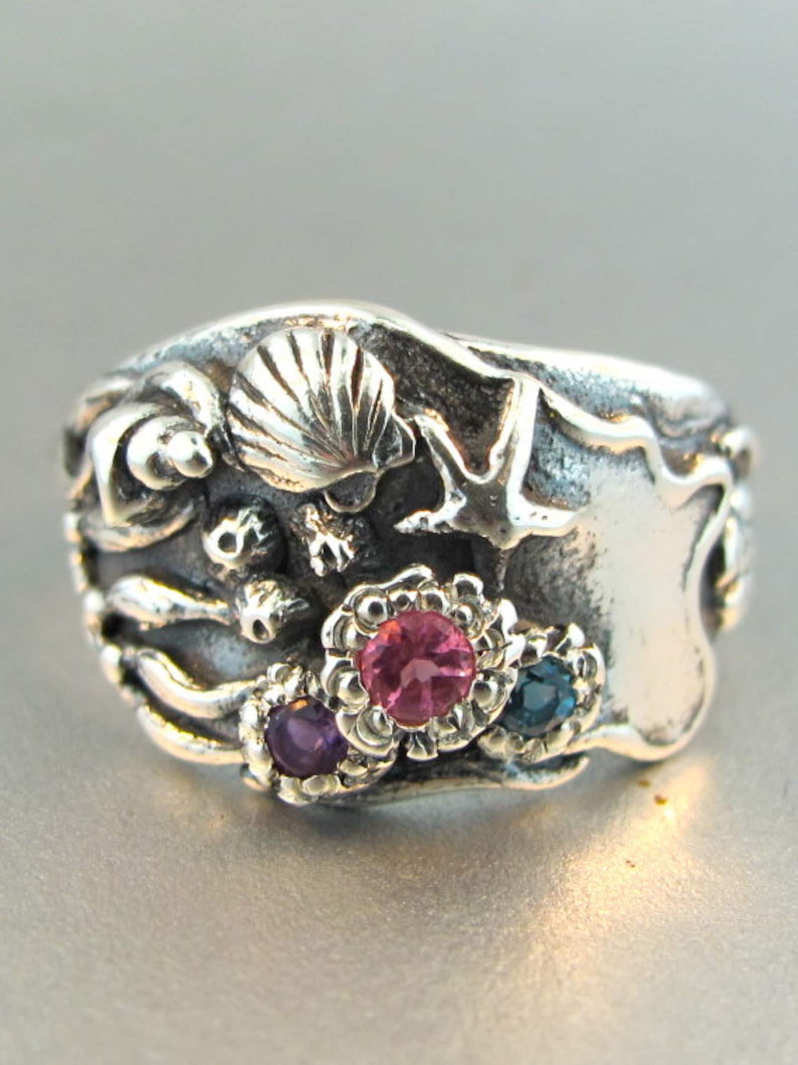 Ocean Ring Silver Tide Pool Ring With Gemstones Ocean Jewelry - Etsy