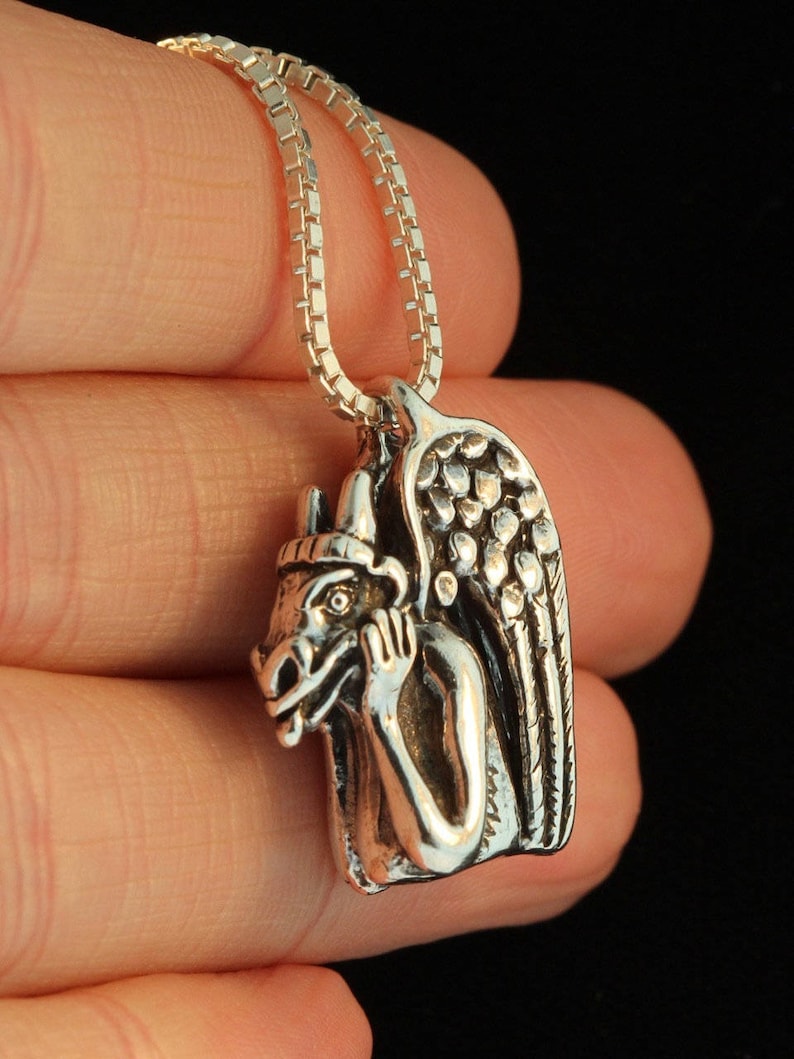 Silver Gargoyle Pendant Spitting Gargoyle Necklace Notre Dame Paris ...