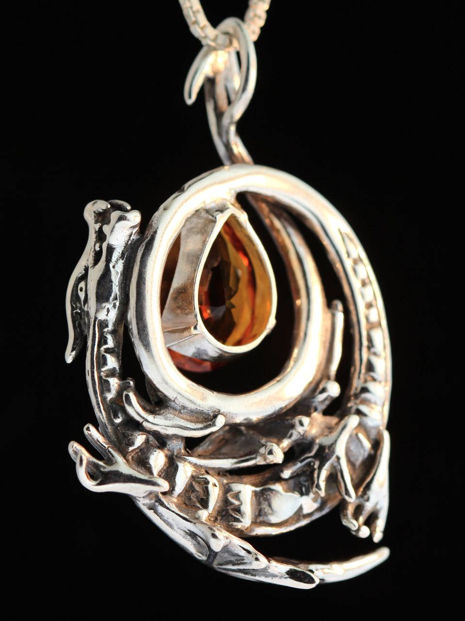Silver Dragon Pendant Curled Dragon Necklace Citrine Jewelry Gothic ...