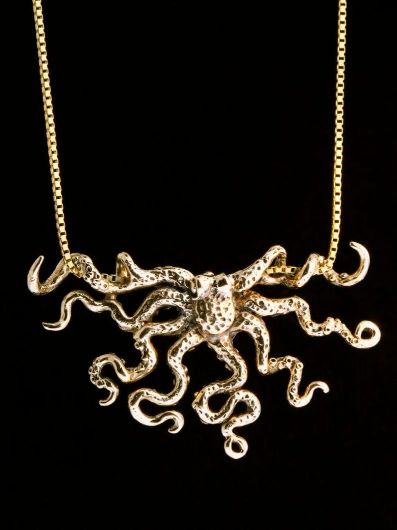 Octopus Slider Pendant - Solid 14K Gold - Climbing Tentacle Necklace - Etsy