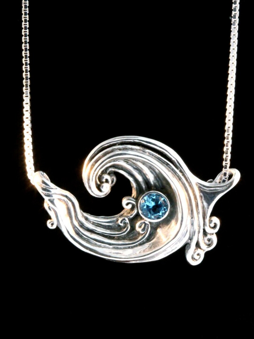 Silver Wave Necklace Surfer Wave Rip Curl Wave Pendant With Gemstone ...