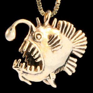 Angler Fish Necklace 14k Gold Angler Fish Charm Angler Fish Pendant ...