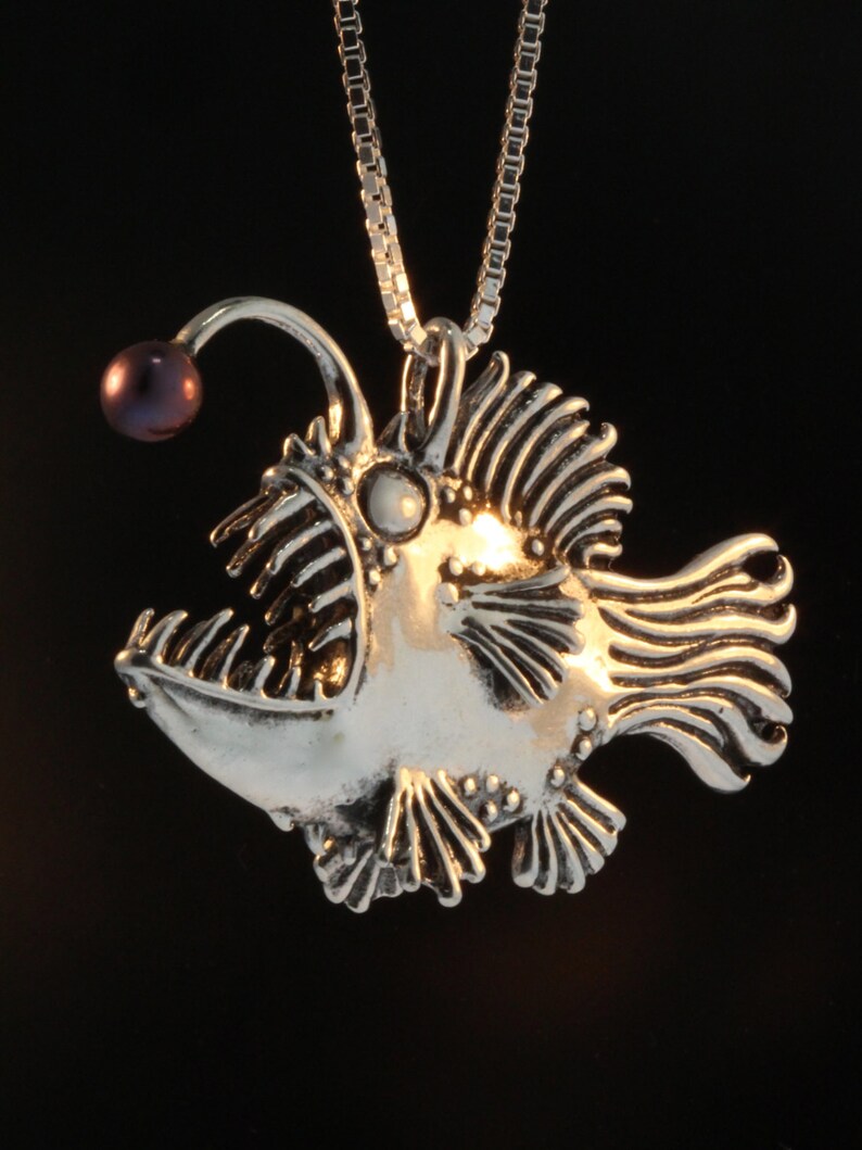 Fish Necklace Large Angler Fish Necklace Fish Pendant Angler - Etsy