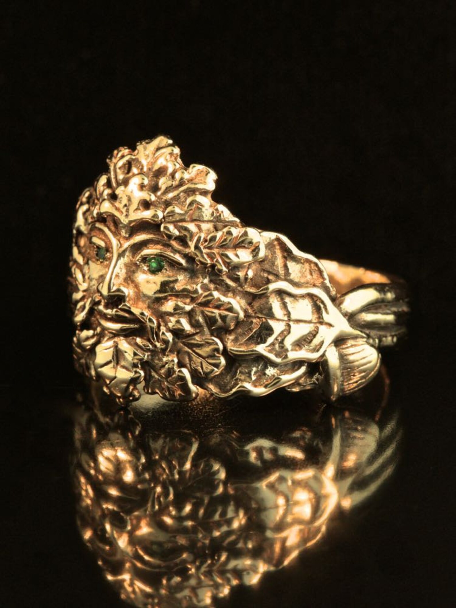 Green Man Ring 14k Gold Oak Leaf and Acorn Ring Leaf Man With - Etsy