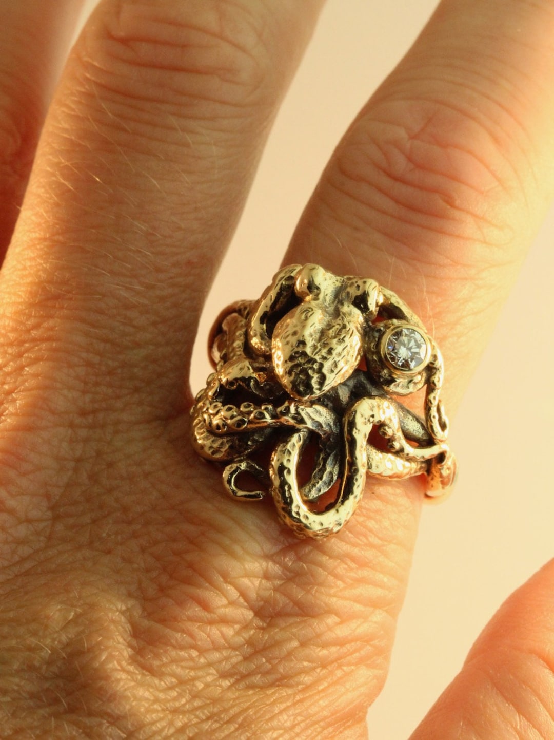 14K Gold Octopus Tentacle Diamond Ring - Quarter Carat SI1 - Statement ...