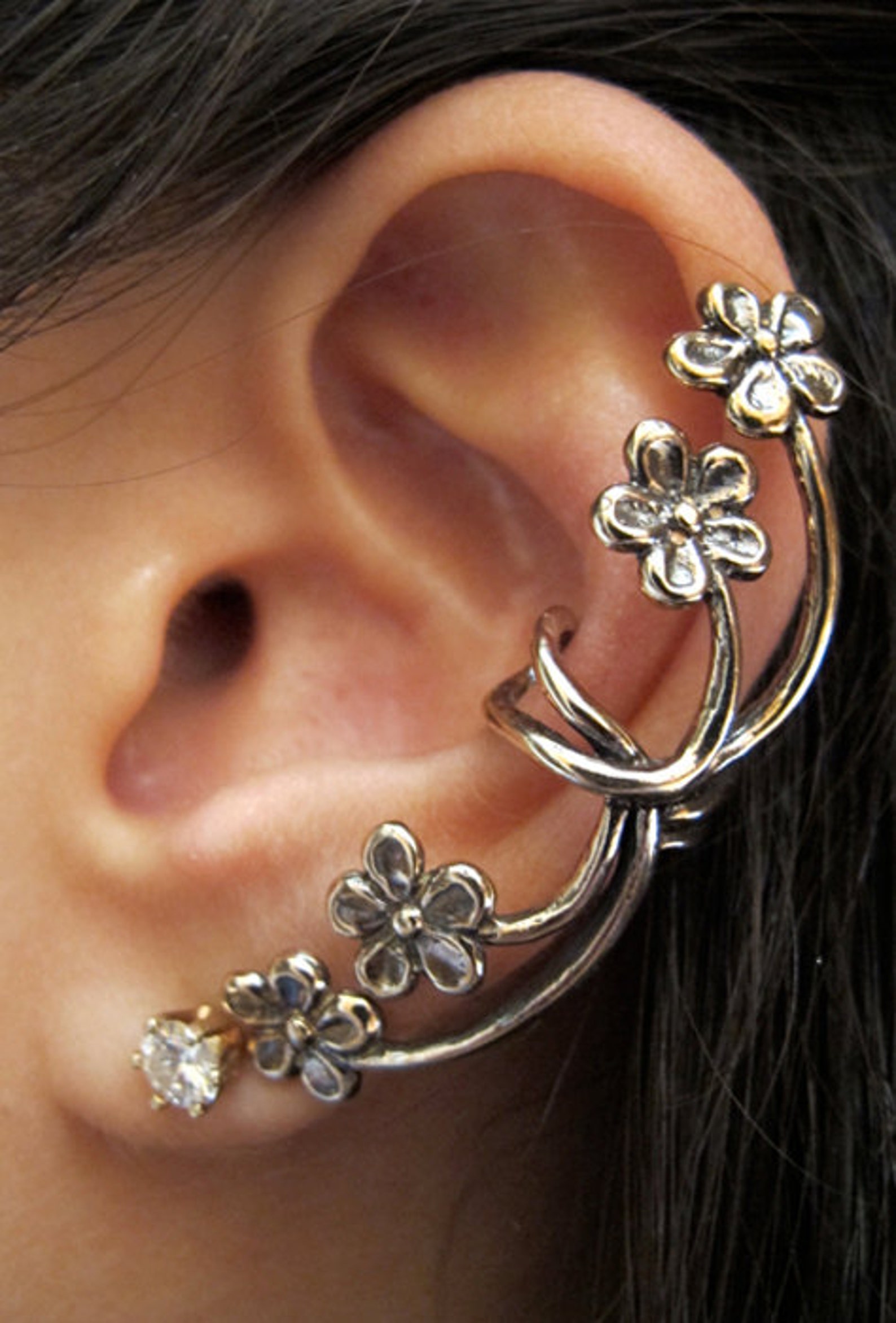 Flower Ear Cuff Silver Forget Me Not Flower Earcuff Flower - Etsy