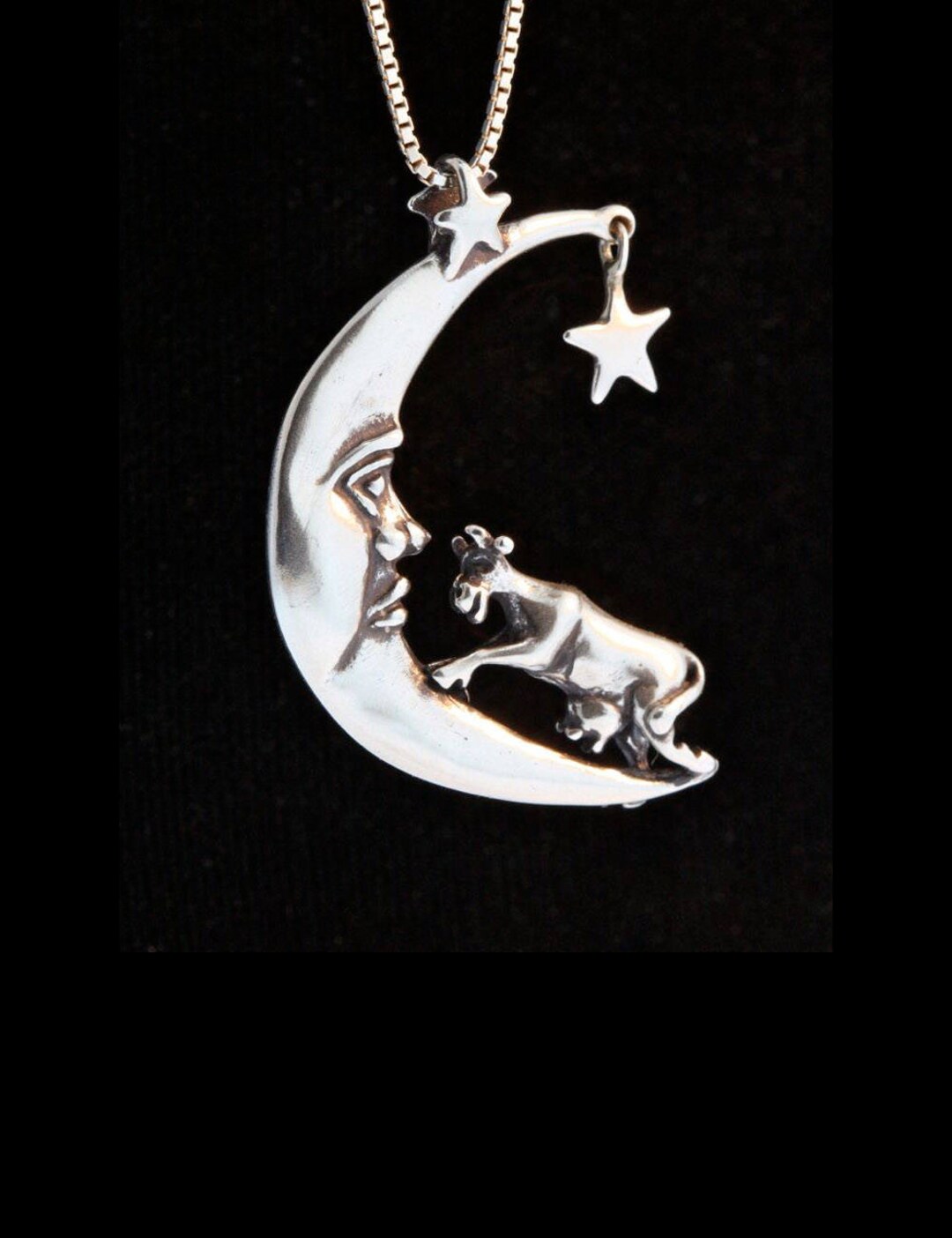Cow Jumping Over the Moon Charm Pendant Silver Mother Goose Nursery ...