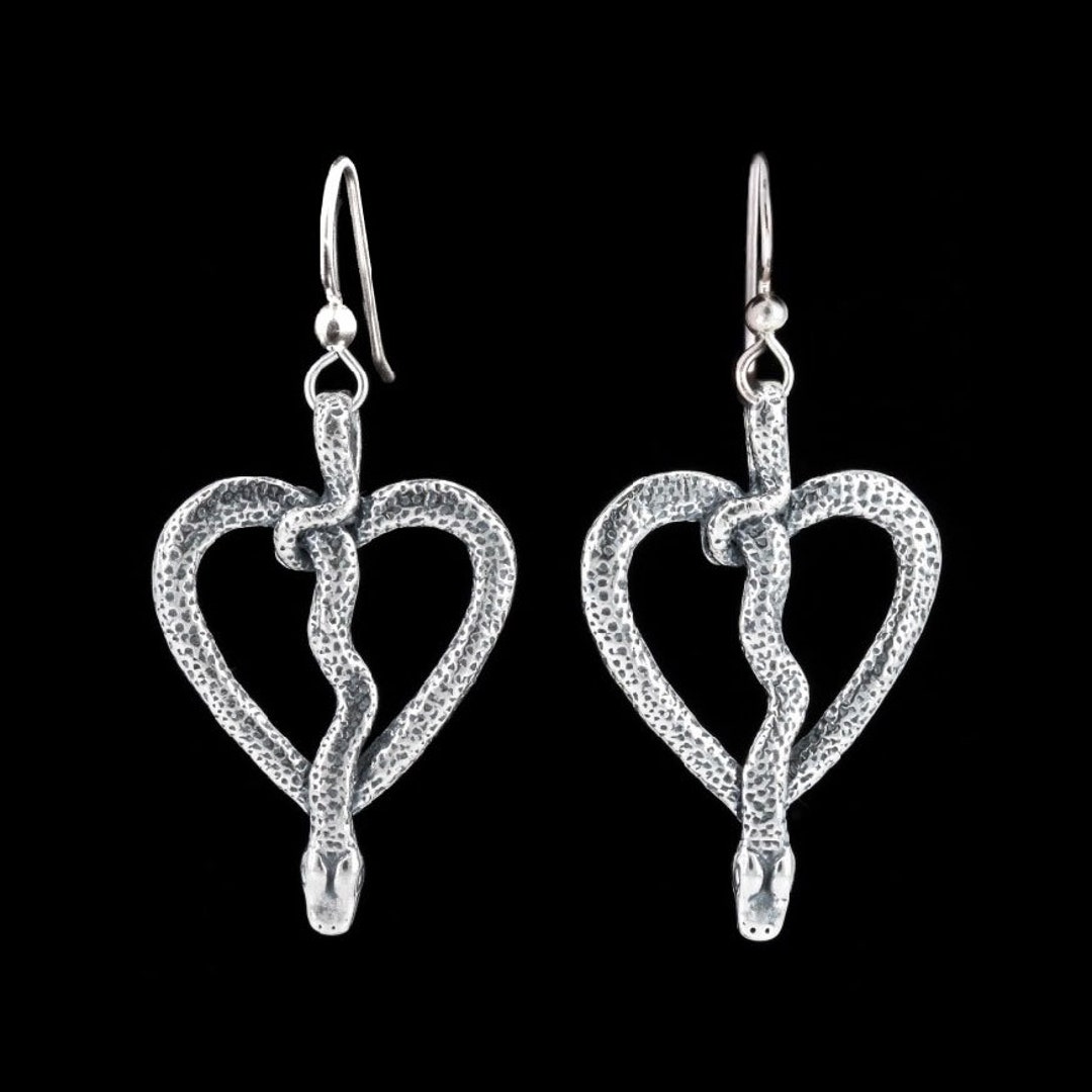 Love Python 9 Earrings Snake Earrings Heart Earrings Serpent Jewelry ...