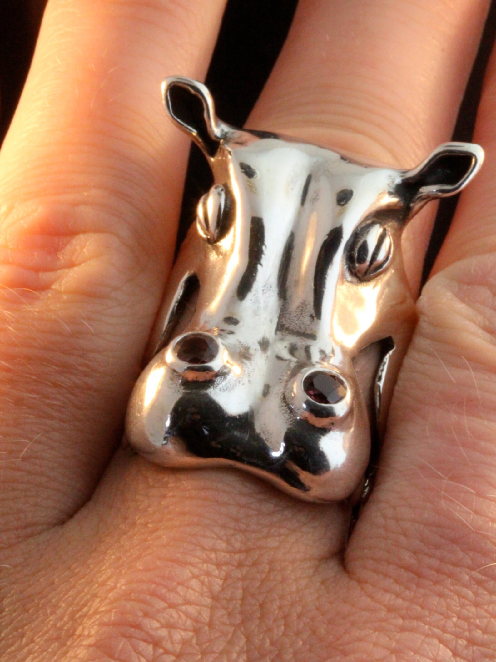 Henrietta Hippo Ring With Gemstones - Sterling Silver - Jewel-eyed ...