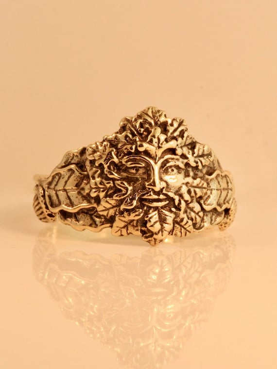 14k Gold Leaf Ring Green Man Ring Solid 14k Gold Ring - Etsy