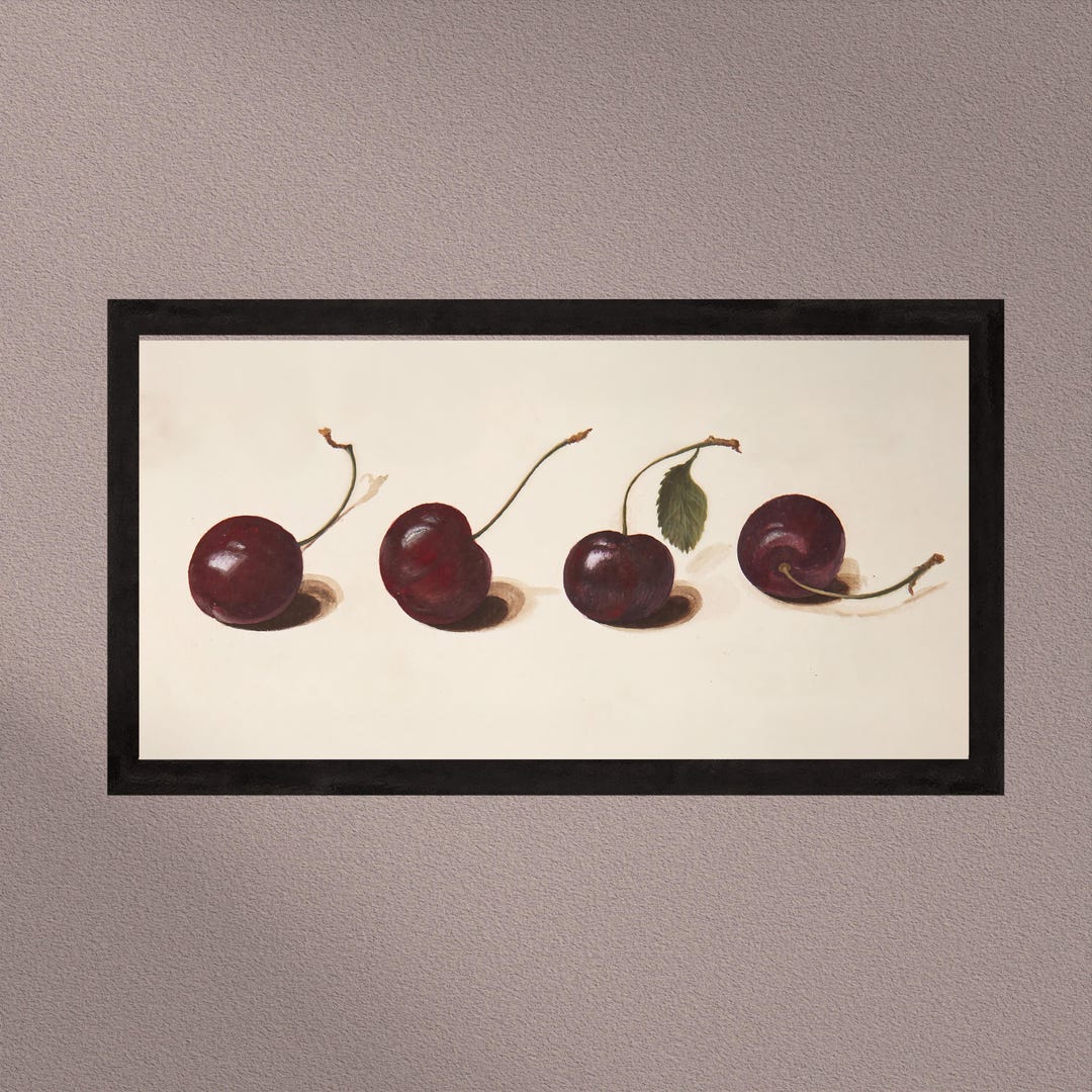 Large Vintage Cherry Print, Horizontal Wall Art, Cherry Vibes, Dark ...