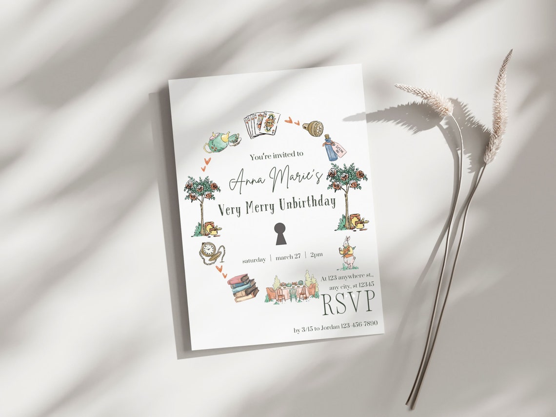 Alice in Wonderland Birthday Invitation Template, A Very Merry ...