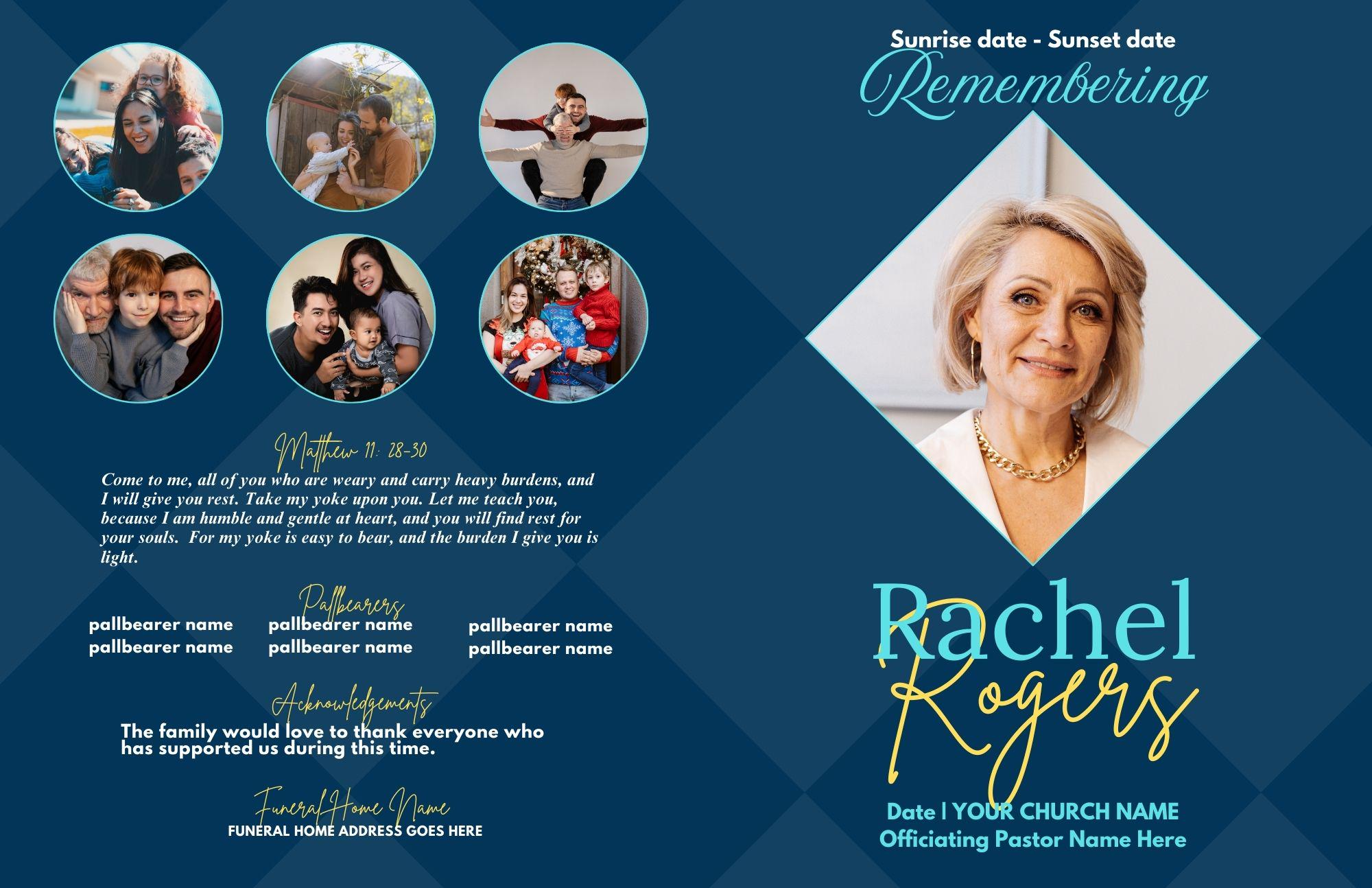 Funeral Program Template Blue, Cyan and Yellow Modern Style 8 Page ...