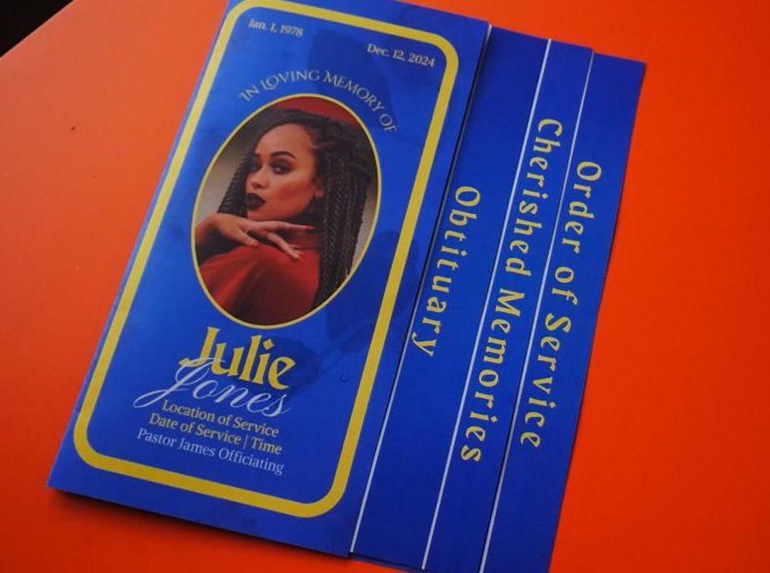 Graduated Fold Funeral Program | Blue & Yellow | 8 Page Fully Editable ...
