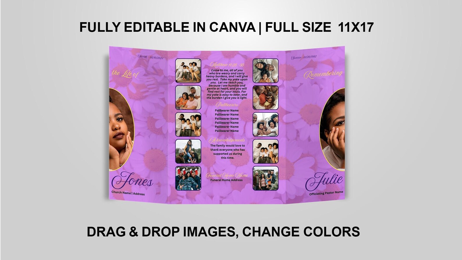 Gate Fold Funeral Program Template | Modern Style Magenta, Yellow ...