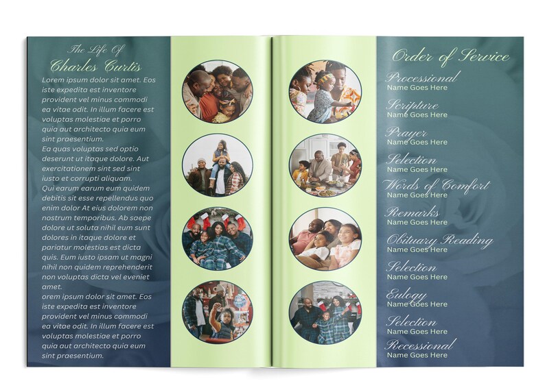 Funeral Program Template | Modern Green and Blue | 4 Page Fully ...