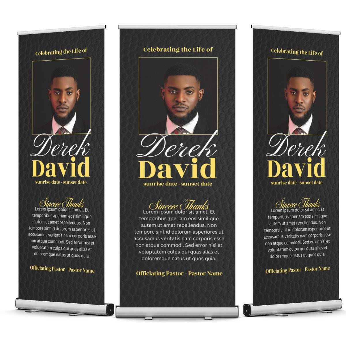 Funeral Service Retractable Banner design Template Black & Gold 100% ...
