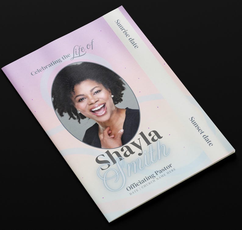 Pastel Color Funeral Program Template 8 Page Fully Editable Canva - Etsy