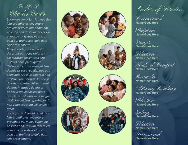 Funeral Program Template | Modern Green and Blue | 4 Page Fully ...