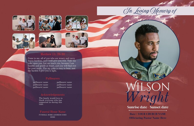 Editable Veteran Funeral Program Template 8 Pages Customizable 11x17 ...