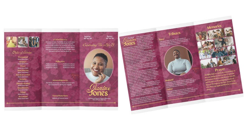 Tri-fold Funeral Program Template Fully Editable in Canva 11x17 - Etsy