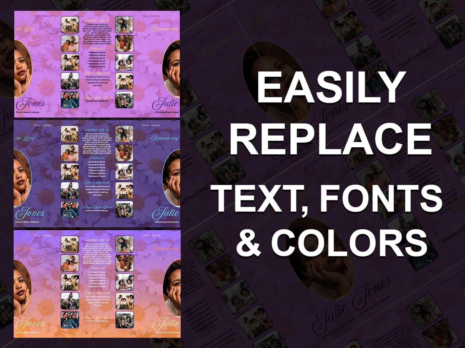 Gate Fold Funeral Program Template | Modern Style Magenta, Yellow ...