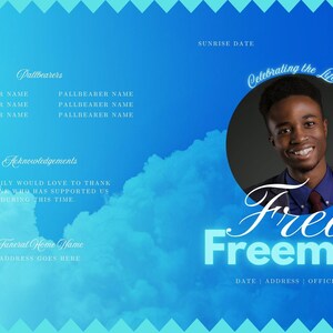 Funeral Program Template, Drag and Drop Your Own Photos Blue Cloud 4 ...