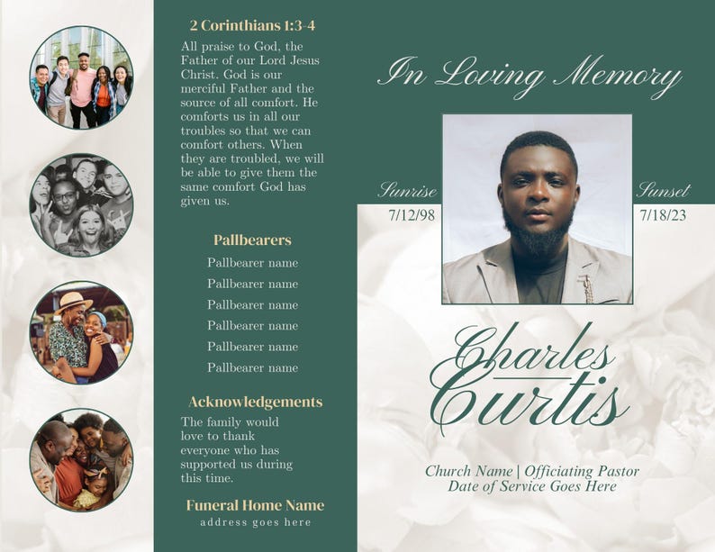Funeral Template Package: Classic Green 4 Page Funeral Program Template ...