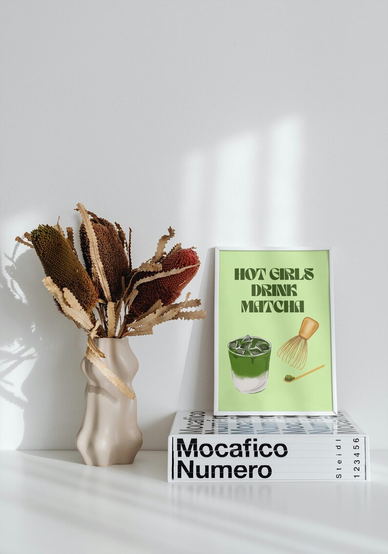 Hot Girls Drink Matcha Poster | Matcha Poster| Aesthetic Kitchen Print ...