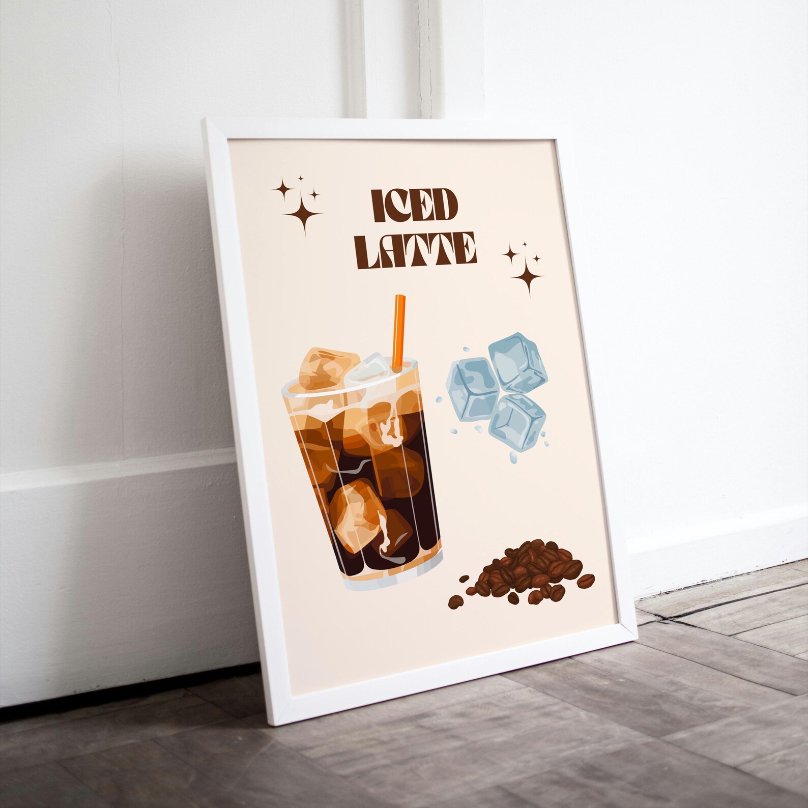 Iced Latte Poster | Coffee Print | Retro Poster | Kitchen Decor | Cafe ...