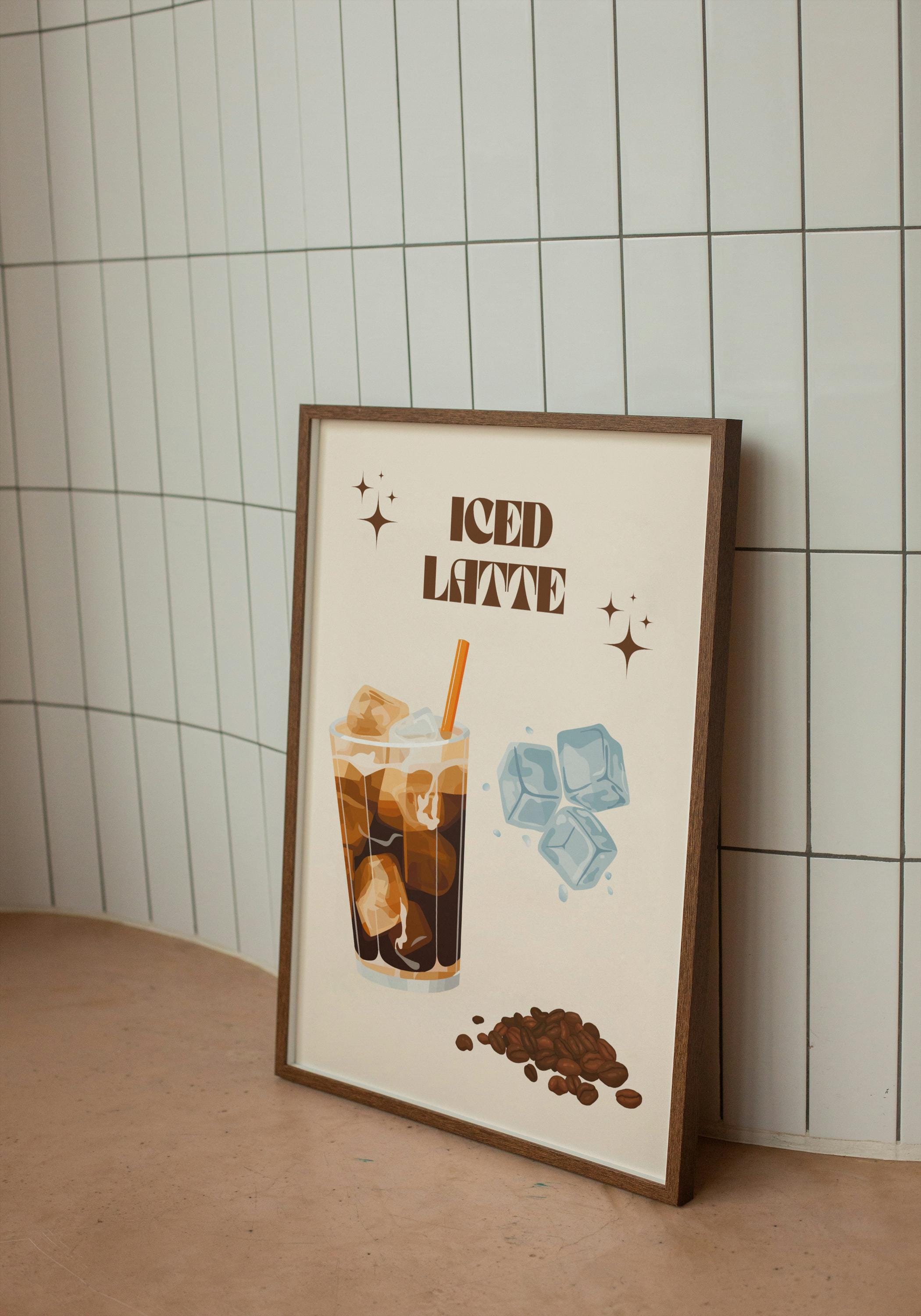 Iced Latte Poster | Coffee Print | Retro Poster | Kitchen Decor | Cafe ...