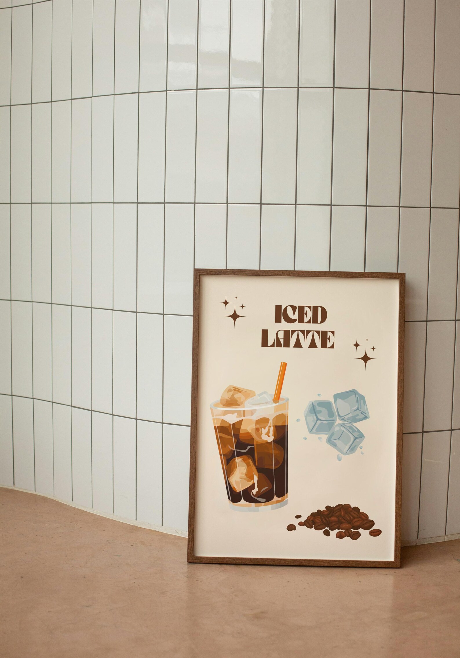 Iced Latte Poster | Coffee Print | Retro Poster | Kitchen Decor | Cafe ...