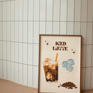 Iced Latte Poster | Coffee Print | Retro Poster | Kitchen Decor | Cafe ...
