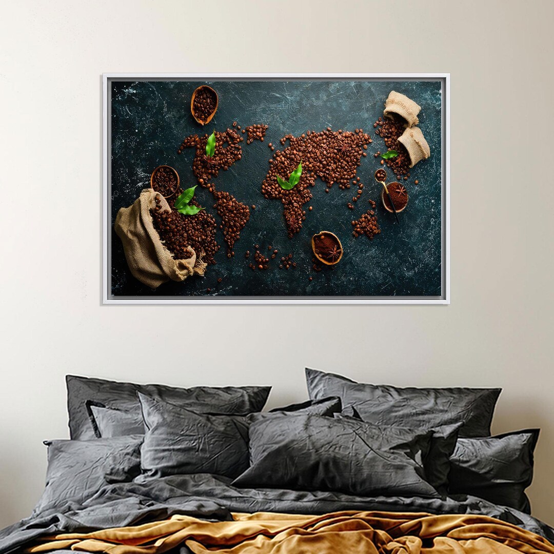 Coffee Bean World Map Canvas Print: Rustic Barista Kitchen Wall Art - Etsy