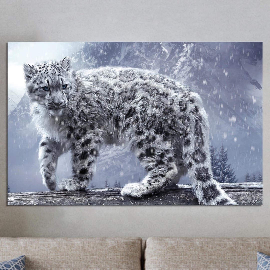 Snow Leopard Canvas Art: Winter Wildlife, Framed Wall Decor - Etsy