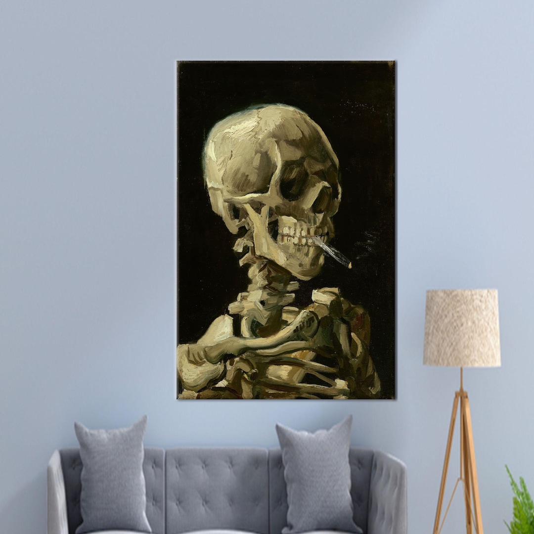 Smoke Art Canvas, Skeleton Smoking 3D Canvas, Famous Poster, Minimalist ...