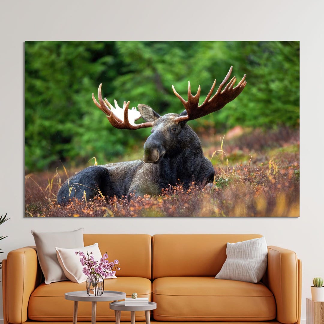 Moose Wall Decor, Animal Art, Office Canvas Art, Housewarming Gift ...