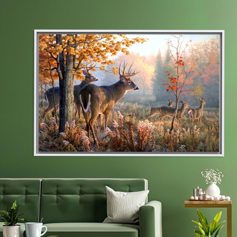 Deer Family Canvas Print, Forest Wall Art, Autumn Colors - Etsy