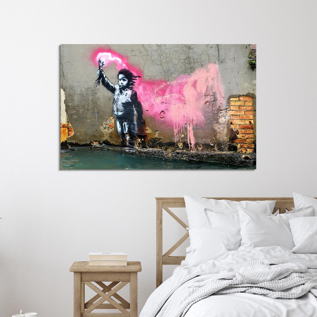 Banksy Child Graffiti Canvas Art: Handmade Bedroom Wall Decor - Etsy