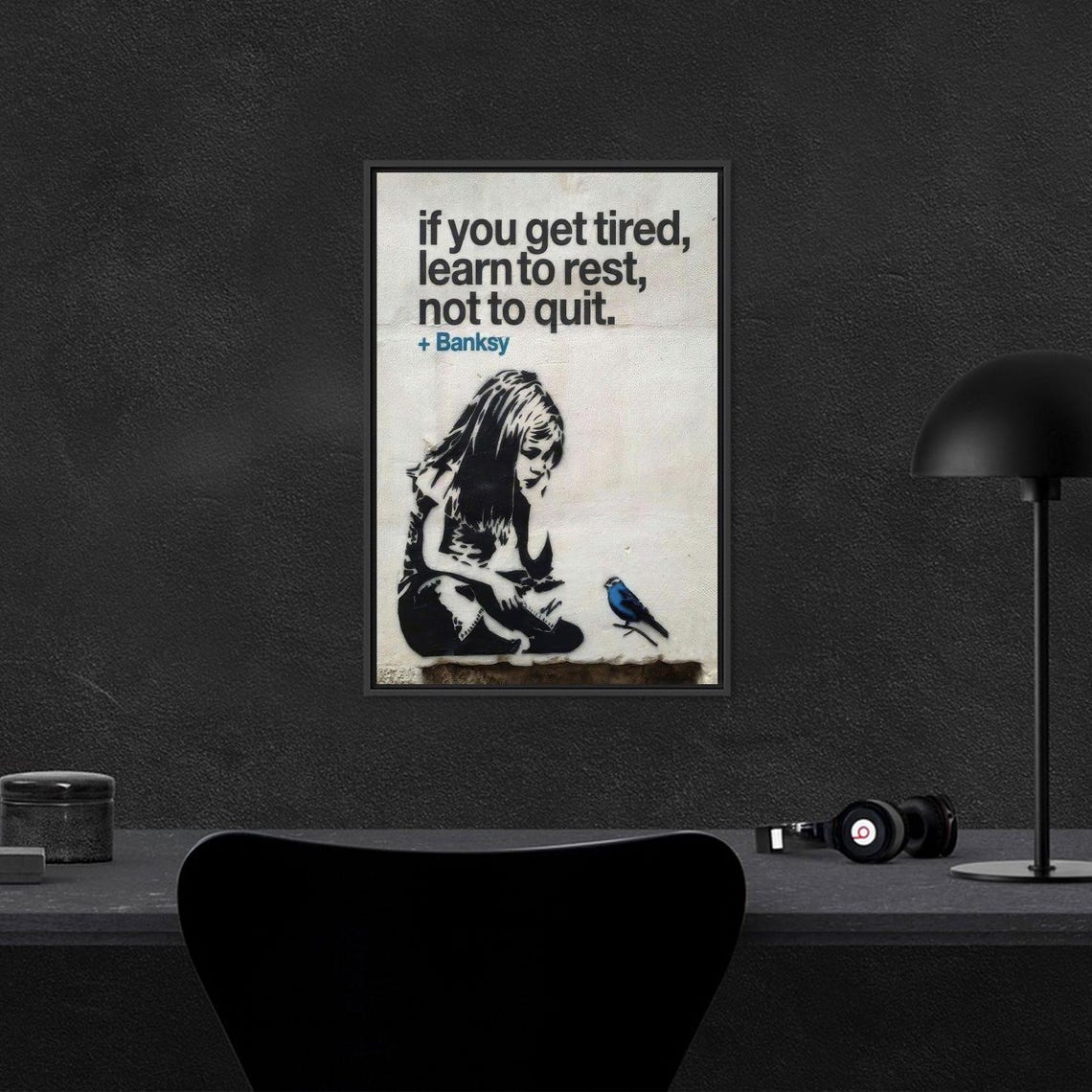 Banksy Girl Graffiti Canvas Art: Inspirational Quote, Blue Bird - Etsy