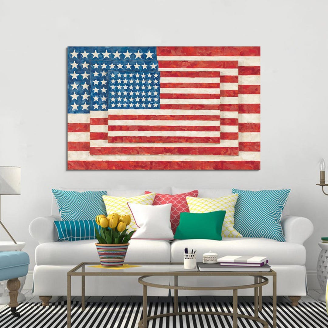 Jasper Johns 'three Flags' Canvas Art: Minimalist Wall Hanging - Etsy