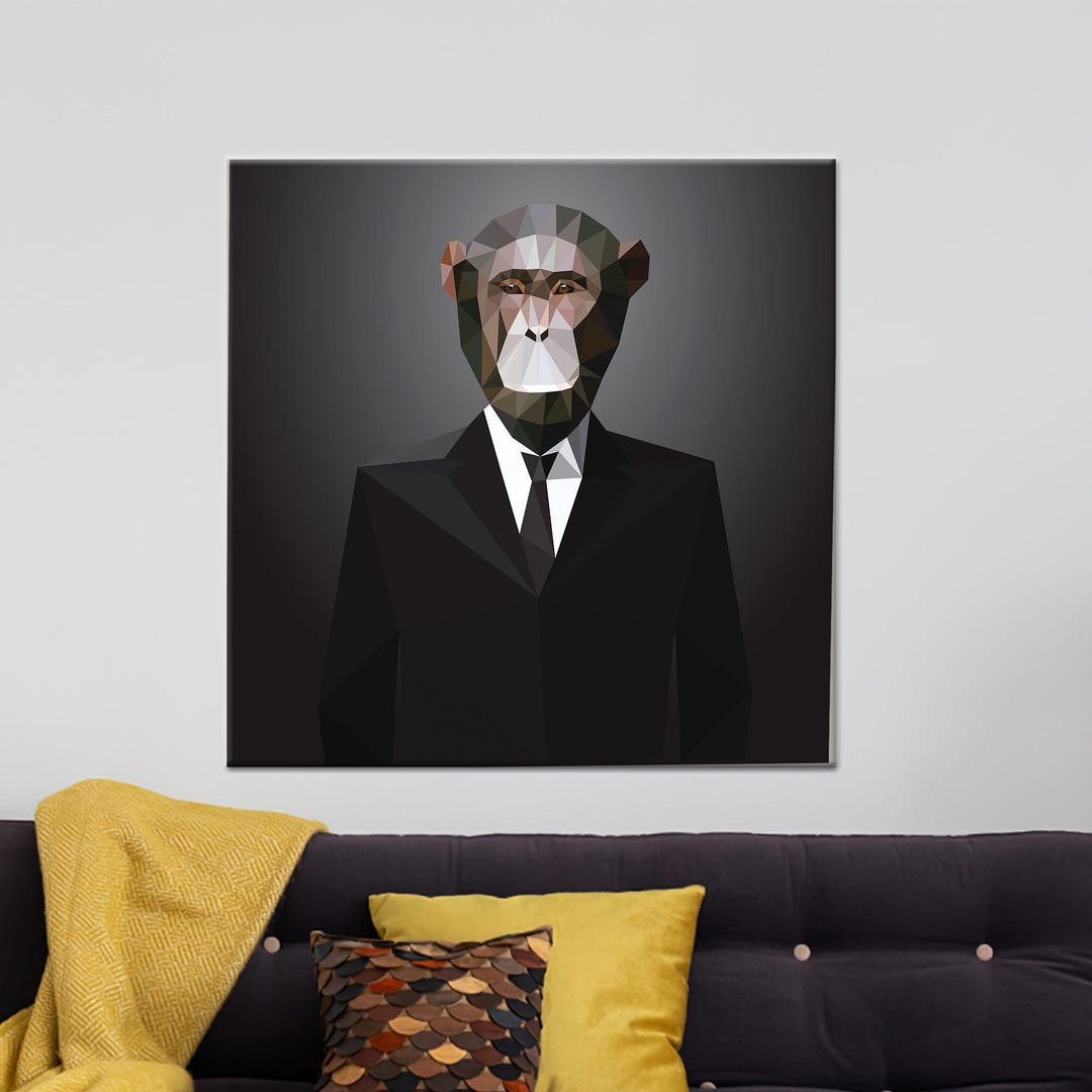 Polygon Monkey Portrait Canvas Art, Animal Wall Hangings, Abstract ...