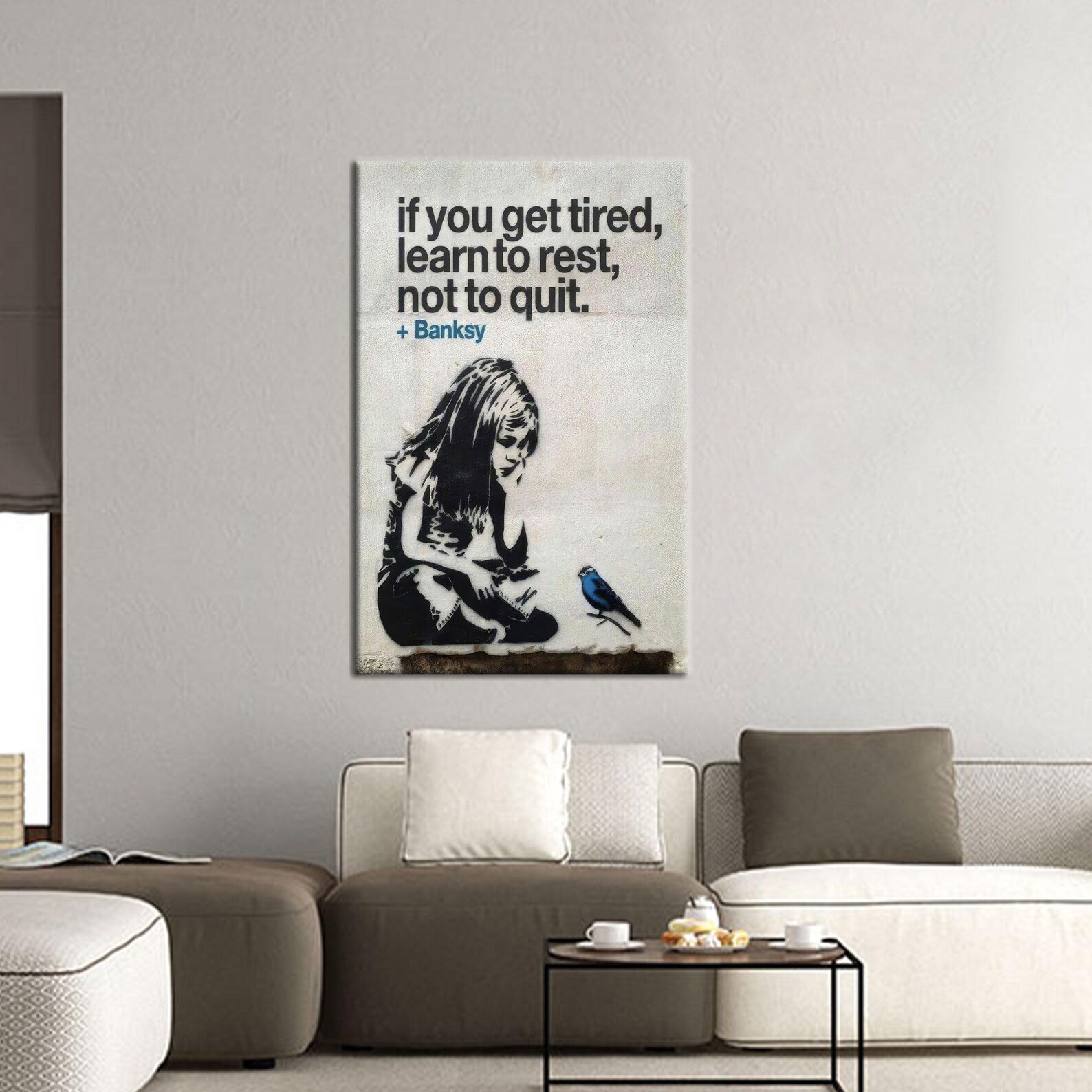 Banksy Girl Graffiti Canvas Art: Inspirational Quote, Blue Bird - Etsy